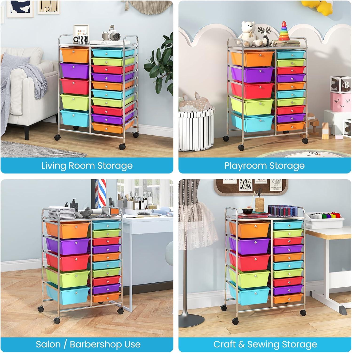 15 Drawers Rolling Storage Cart, Utility Tools Paper Organizer, Mobile ...